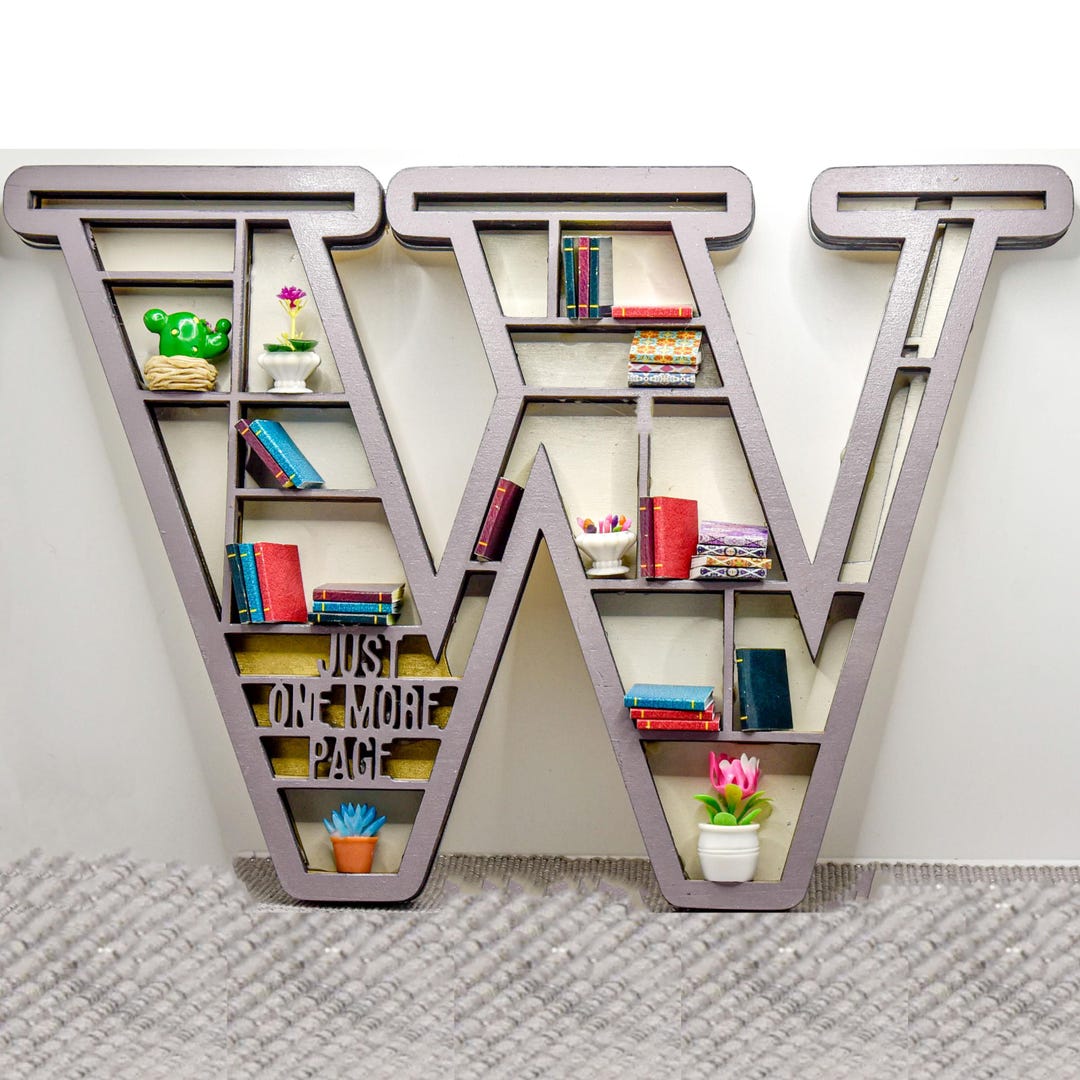Monogram Initial Bookshelf: Custom Wood Shelf Sitter or Wall Hanging ...