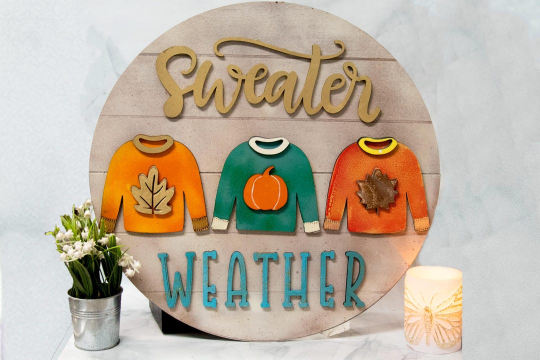 Fall Door Hanger Sweater Weather Sign - Thanksgiving Outdoor Autumn ...