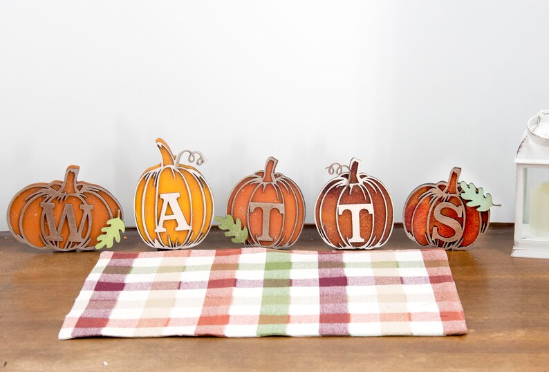 Custom Name Wooden Pumpkin Monogram Sign, Farmhouse Decor Thanksgiving ...
