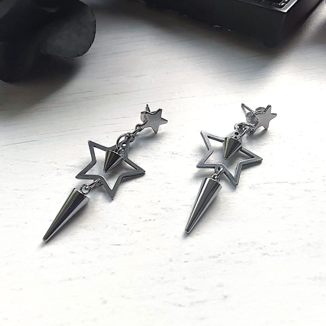 Star Stud Earrings With Spikes, Gothic Jewelry, Goth Earrings, Spike ...