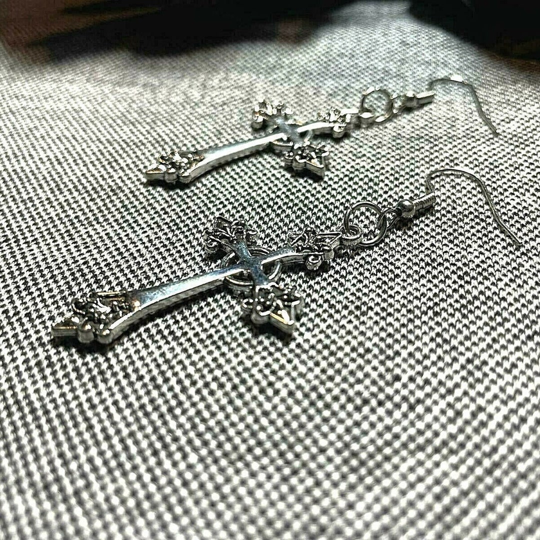 Silver Gothic Cross Earrings, Gothic Jewelry - Etsy