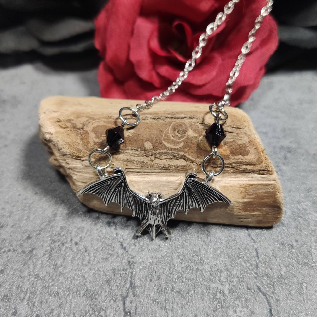 Gothic Necklace With Bat and Black Beads Gothic Necklace - Etsy