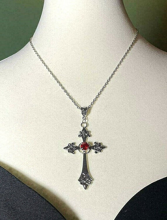 Gothic Cross Necklace With Large Cross Pendant and Red - Etsy