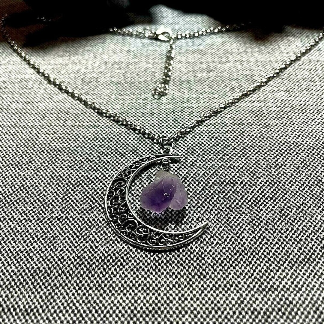 Silver Gothic Moon Necklace With Amethyst Pendant, Gothic Jewelry - Etsy