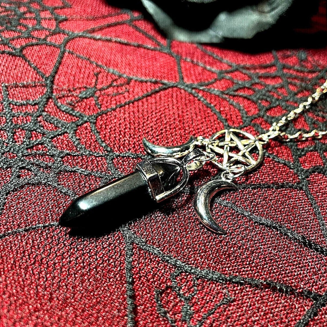 Gothic Moon Necklace With Black Onyx Pendant and Pentagram - Etsy