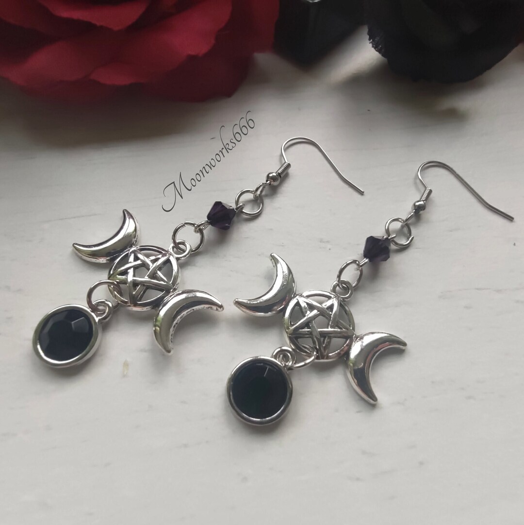 Gothic Sickle Moon Pentagram Earrings, Gothic Jewelry - Etsy