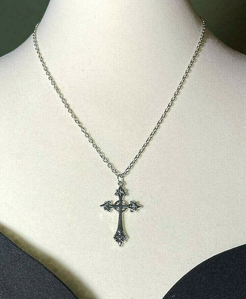 Silver Gothic Cross Necklace Gothic Jewelry - Etsy