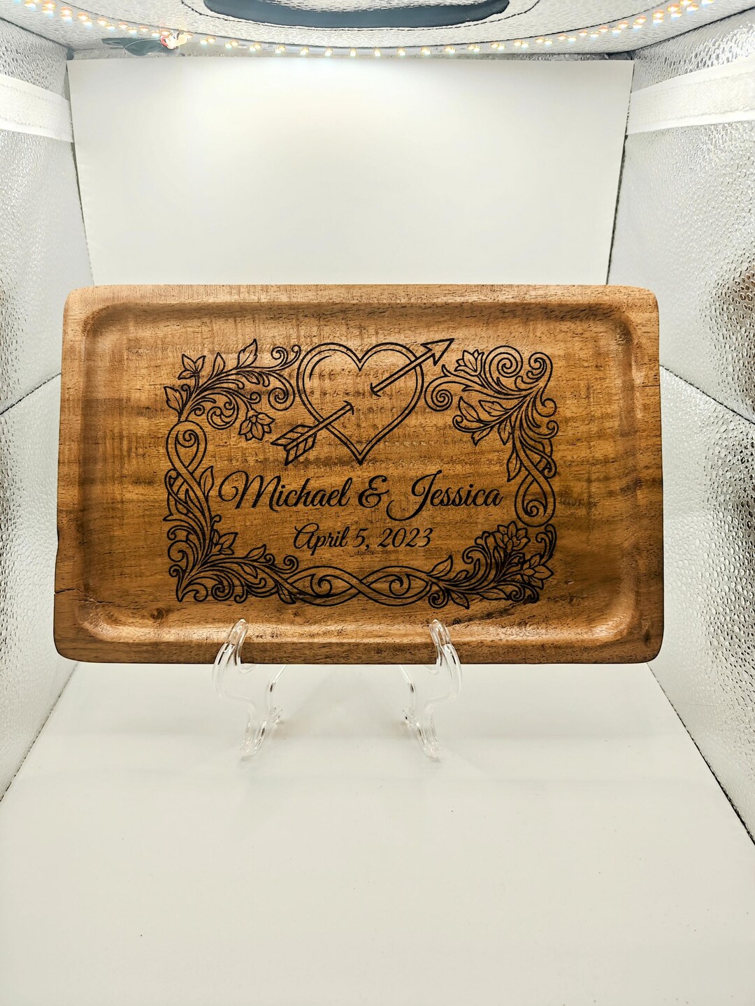 Personalized Anniversary Tray Custom Wooden Tray With Heart & Arrow ...
