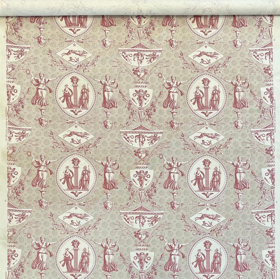Vintage Marvic Textiles Cotton Print Fabric APHRODITE in Coral on Ecru ...