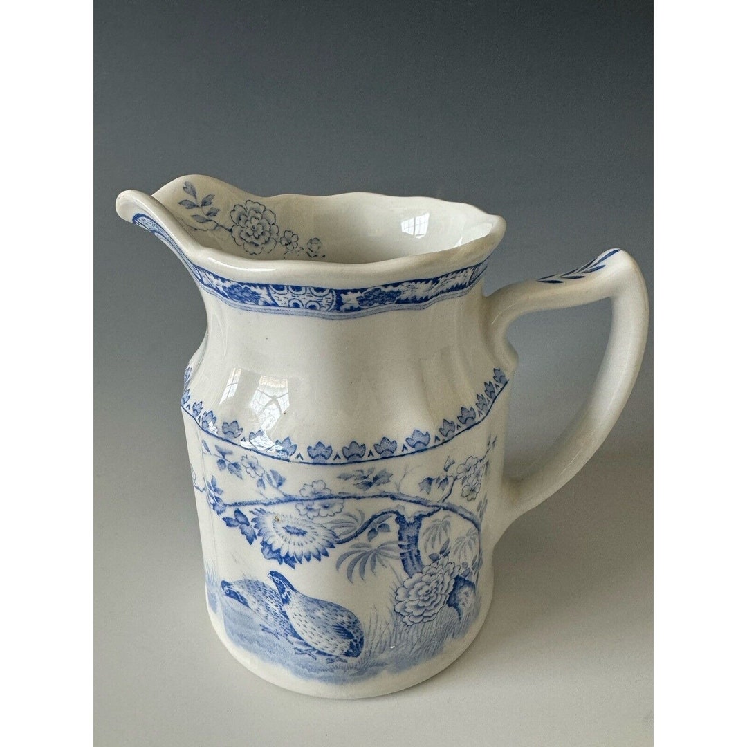 Antique Furnivals Quail England Syrup Pitcher Backstamp Blue White ...