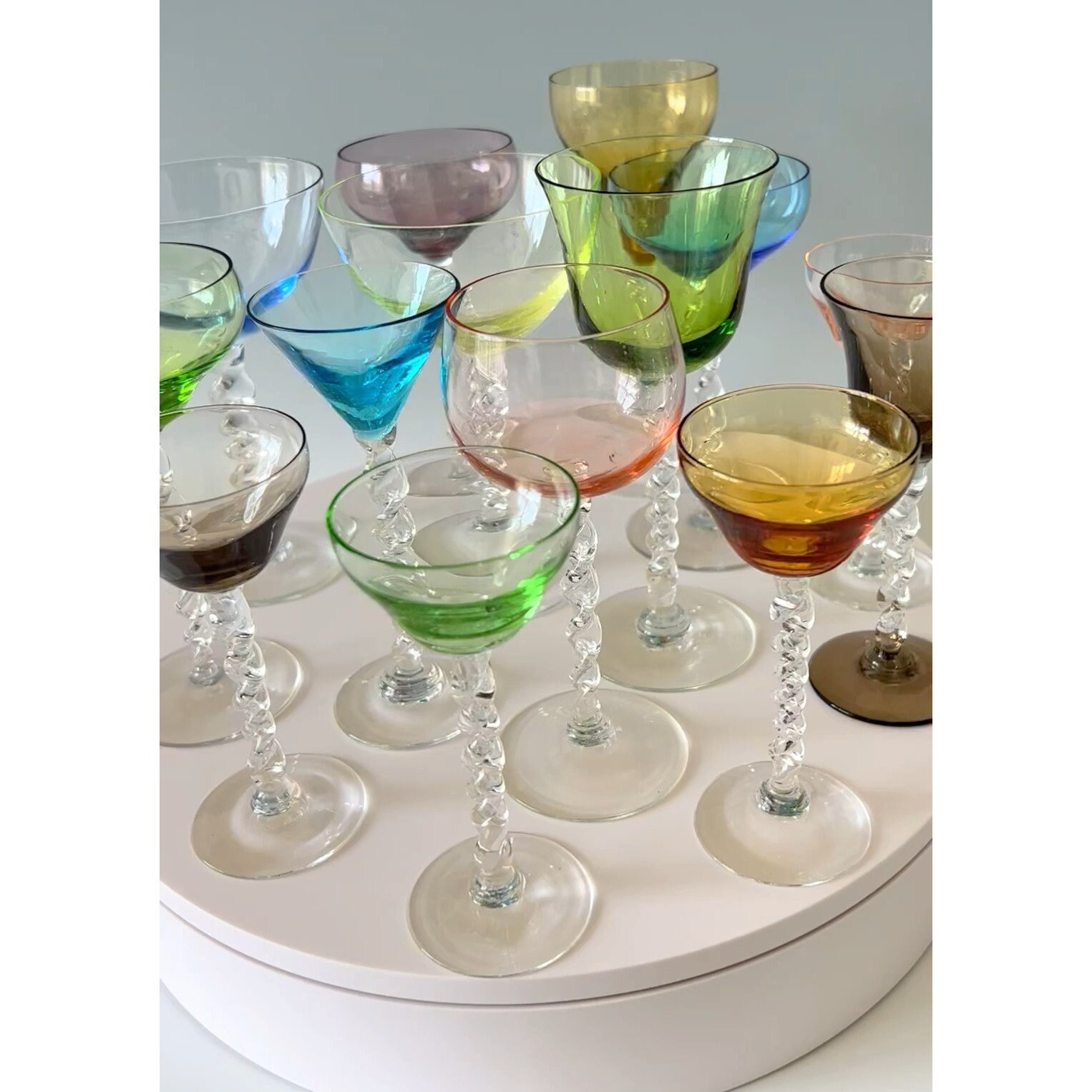 Lot Of 14 Vintage Crystal Twisted Stem Colored Wine Cordial Etsy