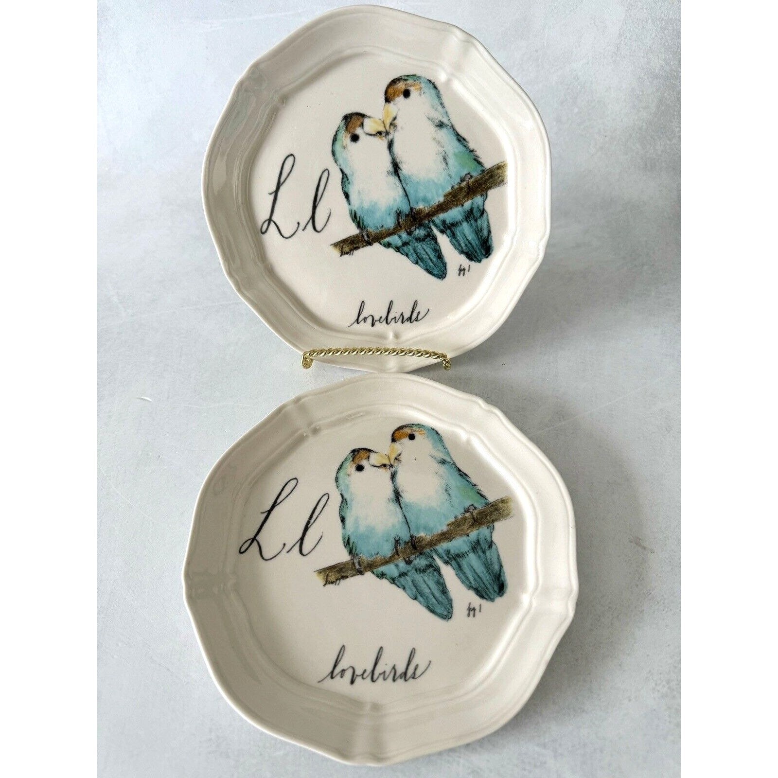 Set/2 Anthropologie Linea Carta Calligraphy Canape Plate Lovebirds Diva Pyari - Etsy