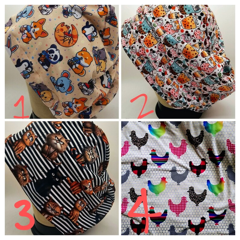 Men's or Women's Medical Scrub Cap Funny Boba Tapioca Animals Angry ...