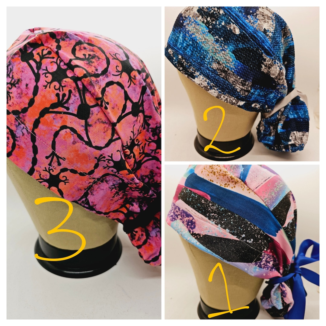 PONYTAILS Women's Scrub Caps Neurons Brain, Watercolor Slashes. Choose ...