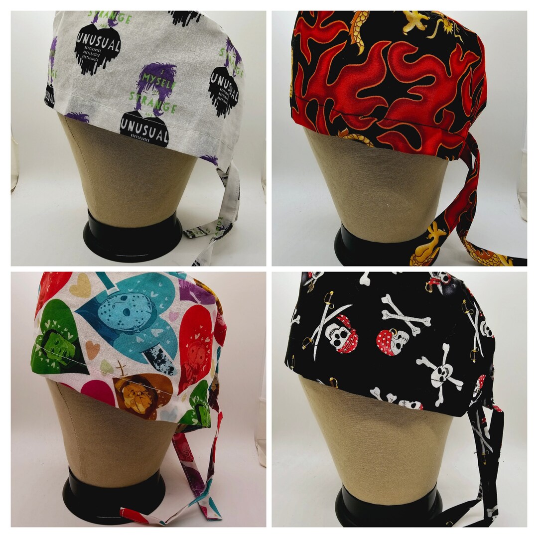 Men's Scrub Caps - Dragon Fire, Killer Hearts, Strange Unusual, Pirates ...
