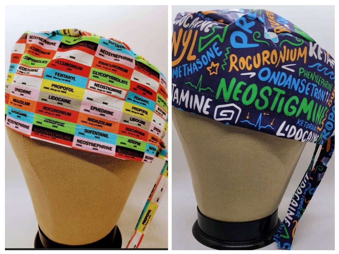 Mens or Women's Medical Scrub Cap Anesthesia Drugs. Choose Fabric ...