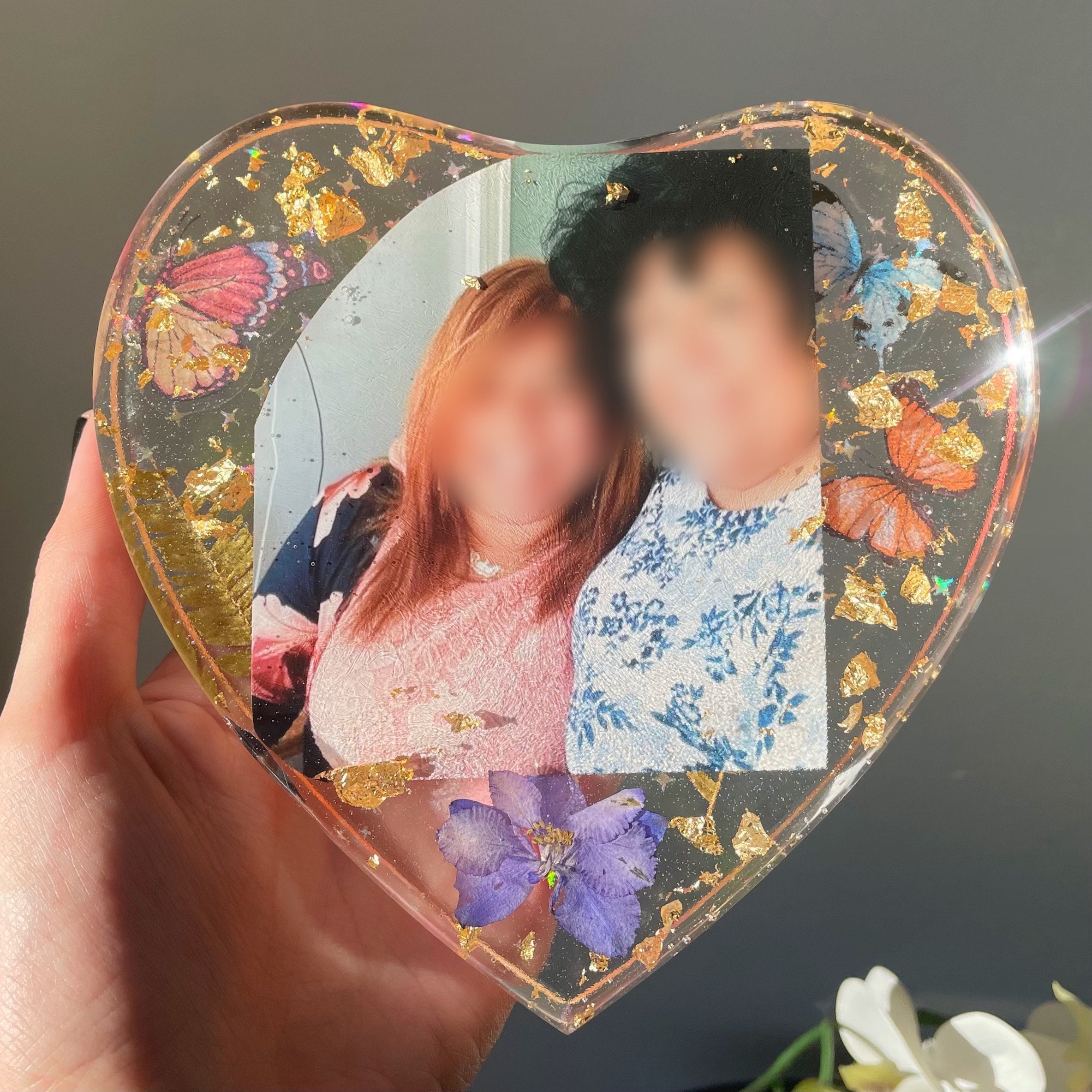 Personalized Heart Resin Photo Frame With Stand Custom Butterflys and ...