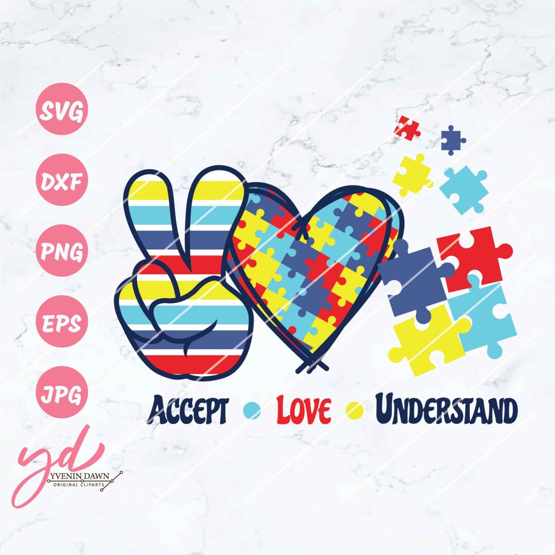 Autism Svg | Autism Awareness Svg | Accept Love Understand Svg | Doodle ...