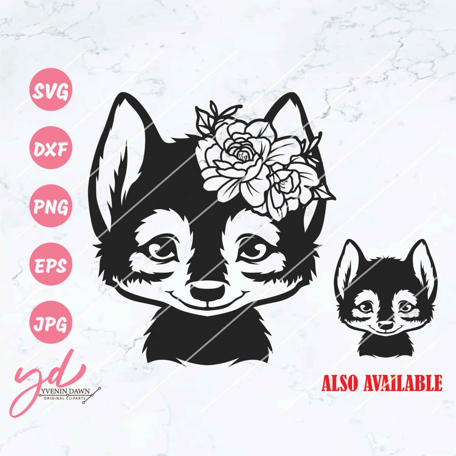 Mignon loup Svg Wolf Svg Loup aux fleurs svg Tête de loup floral Svg ...