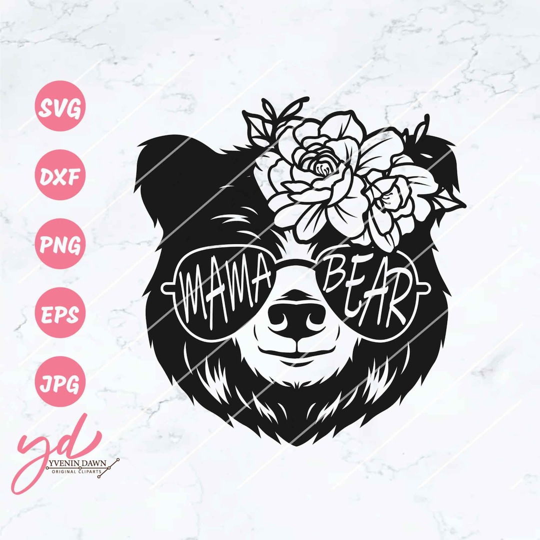 Mama Bear Svg Png | Bear Svg | Bear Face With Glasses Svg | Bear Mama ...