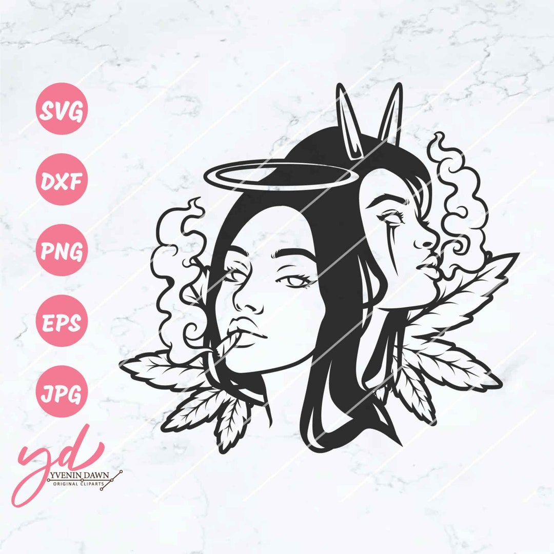 Angel Demon Smoking Weed Svg Png | Girl Woman Smoking Weed Svg | Weed ...