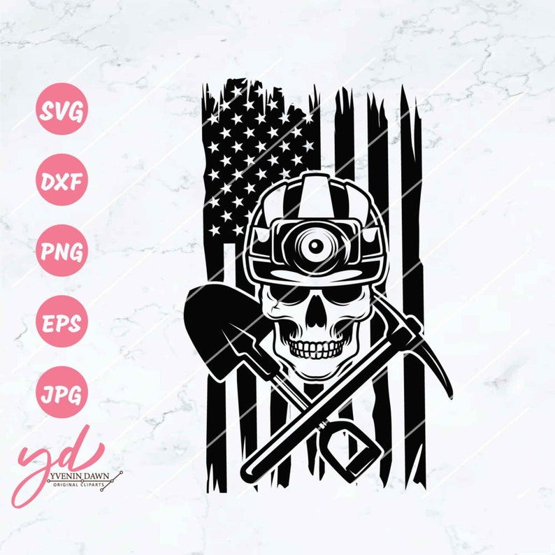 US Mining Skull Svg | Mining Svg | Coal Miner Skull Svg | Skull Clipart ...