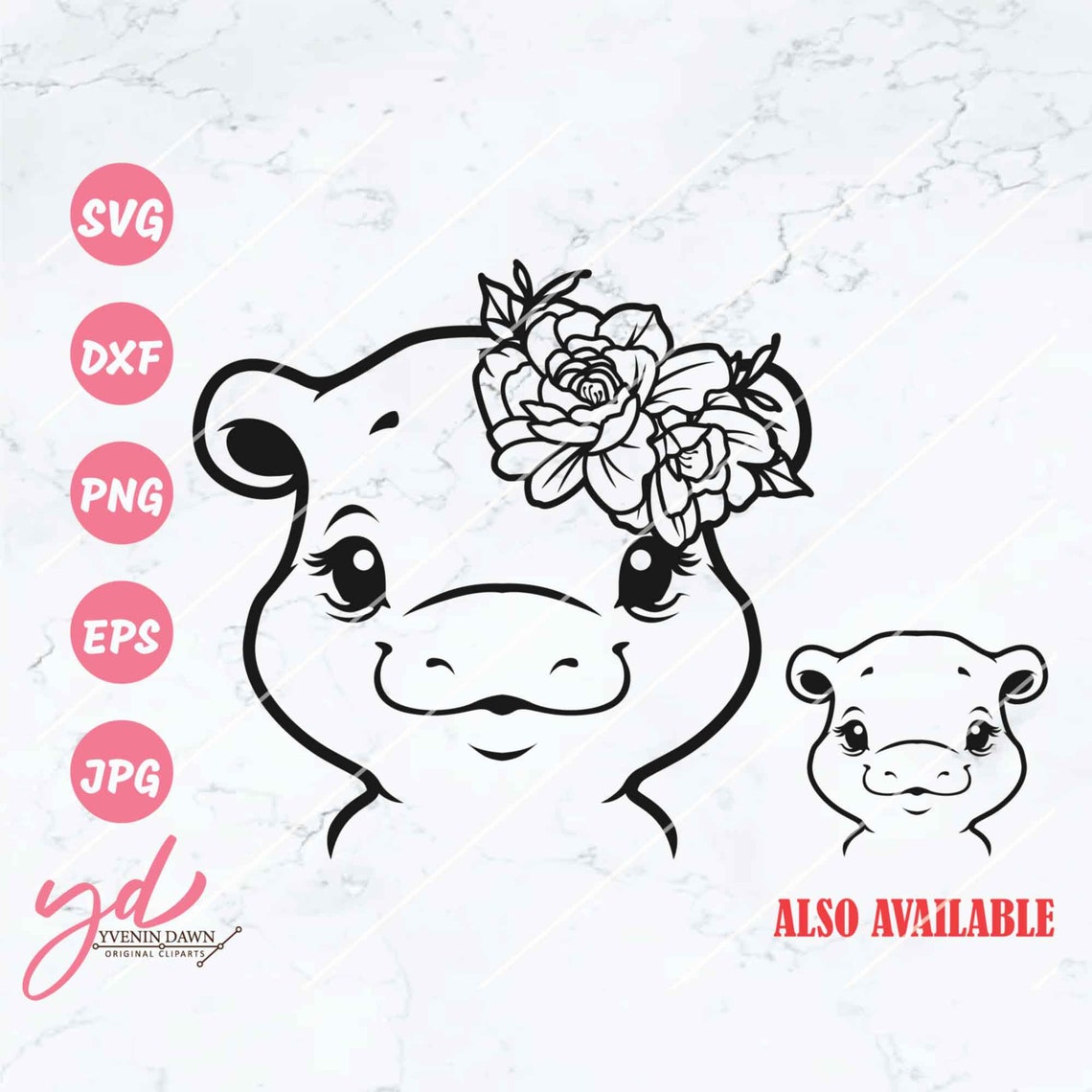 Cute Hippo Svg Hippopotamus Svg Hippo With Flowers Svg - Etsy