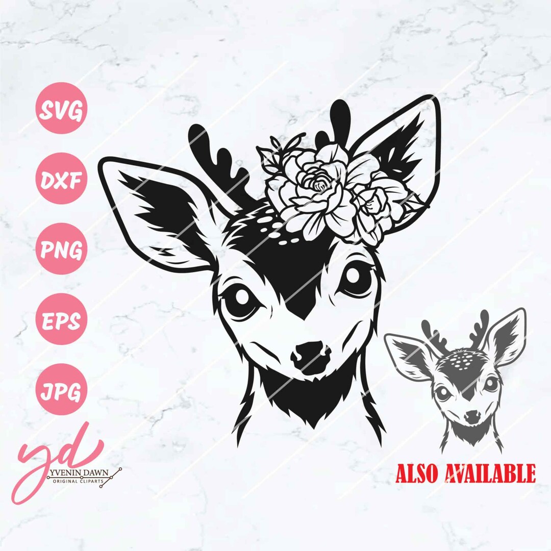 Cute Floral Deer Svg Png | Cute Deer Face Svg | Deer Svg | Baby Deer ...