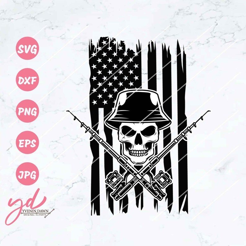 US Fisherman Skull Svg Fishing Skull Svg Bass Fishing Svg | Etsy