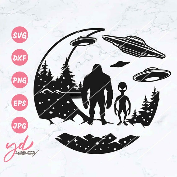 Big Foot & Alien Under the Moon Svg Bigfoot and Alien - Etsy Australia