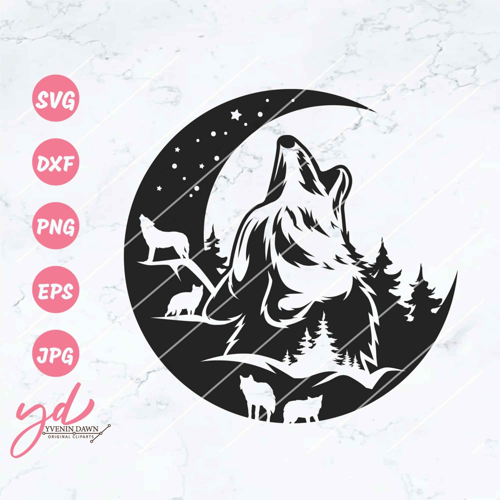 Howling Wolf Scene SVG PNG: Forest Animal Shirt Design (digital ...