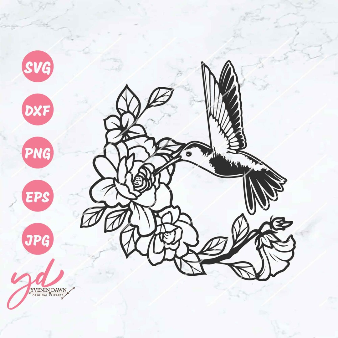 Humming Bird Svg Png | Hummingbird on Flowers Svg | Floral Hummingbird ...