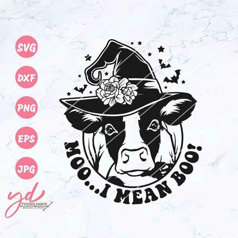 Moo I Mean Boo Svg Png Cow Svg Halloween Cow Svg Witch - Etsy