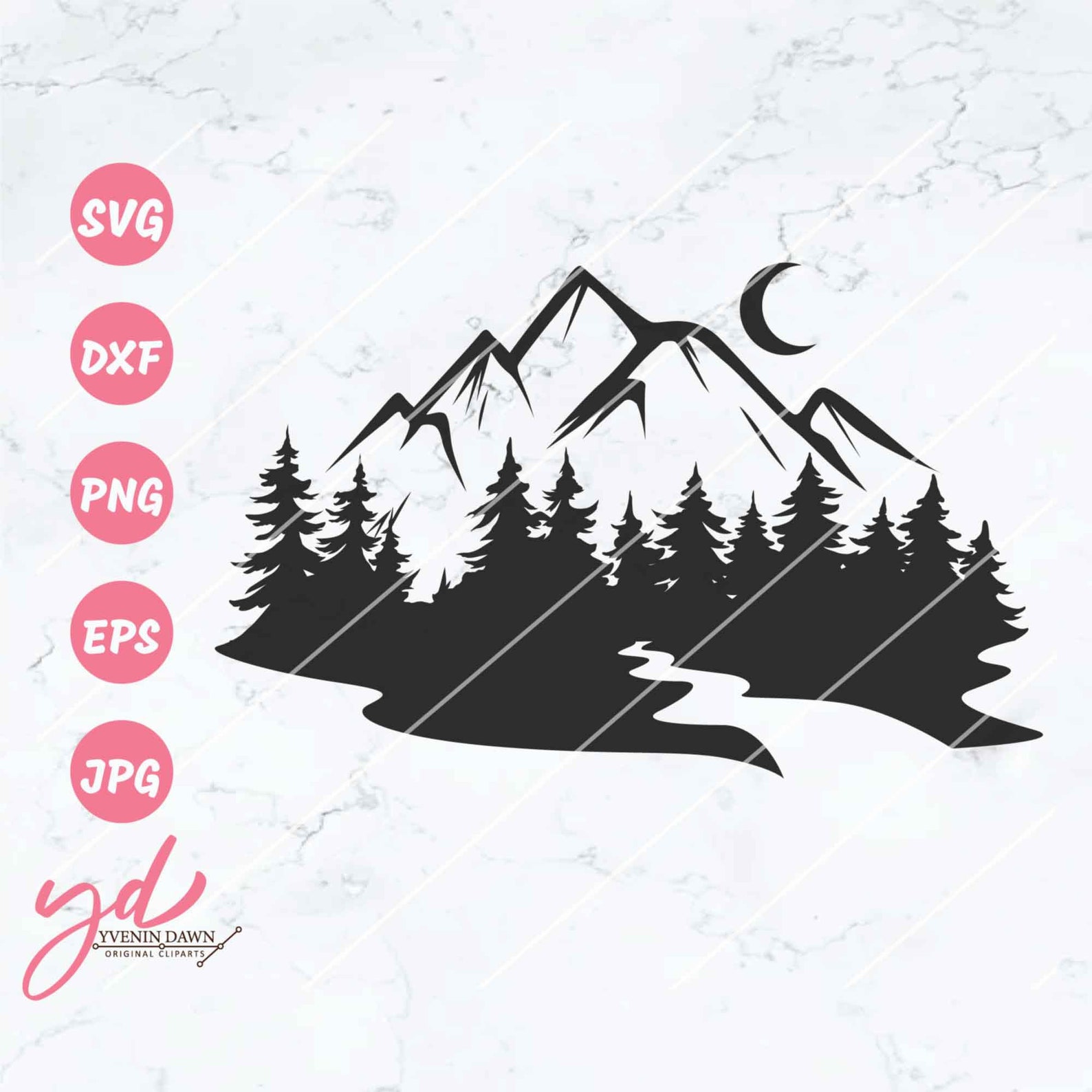 Mountains and Forest Scene SVG PNG: Outdoor View Clipart (digital ...
