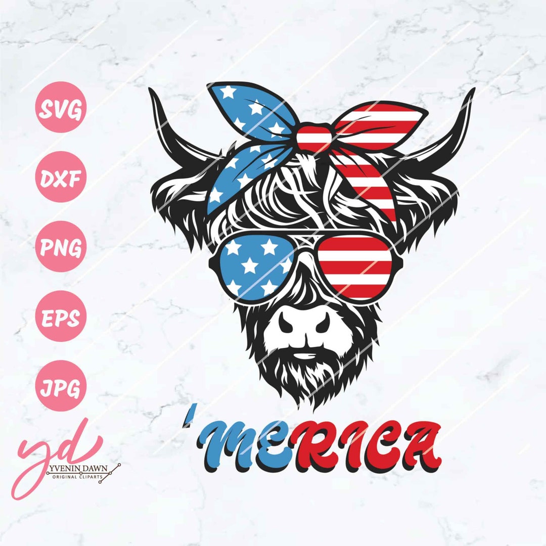 Highland Cow Svg | Patriotic Highland Cow Svg | 4th of July Svg ...