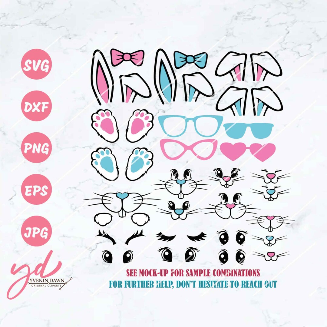 Easter Bunny Face Bundle Svg Png | Easter Bundle Svg | Easter Rabbit ...