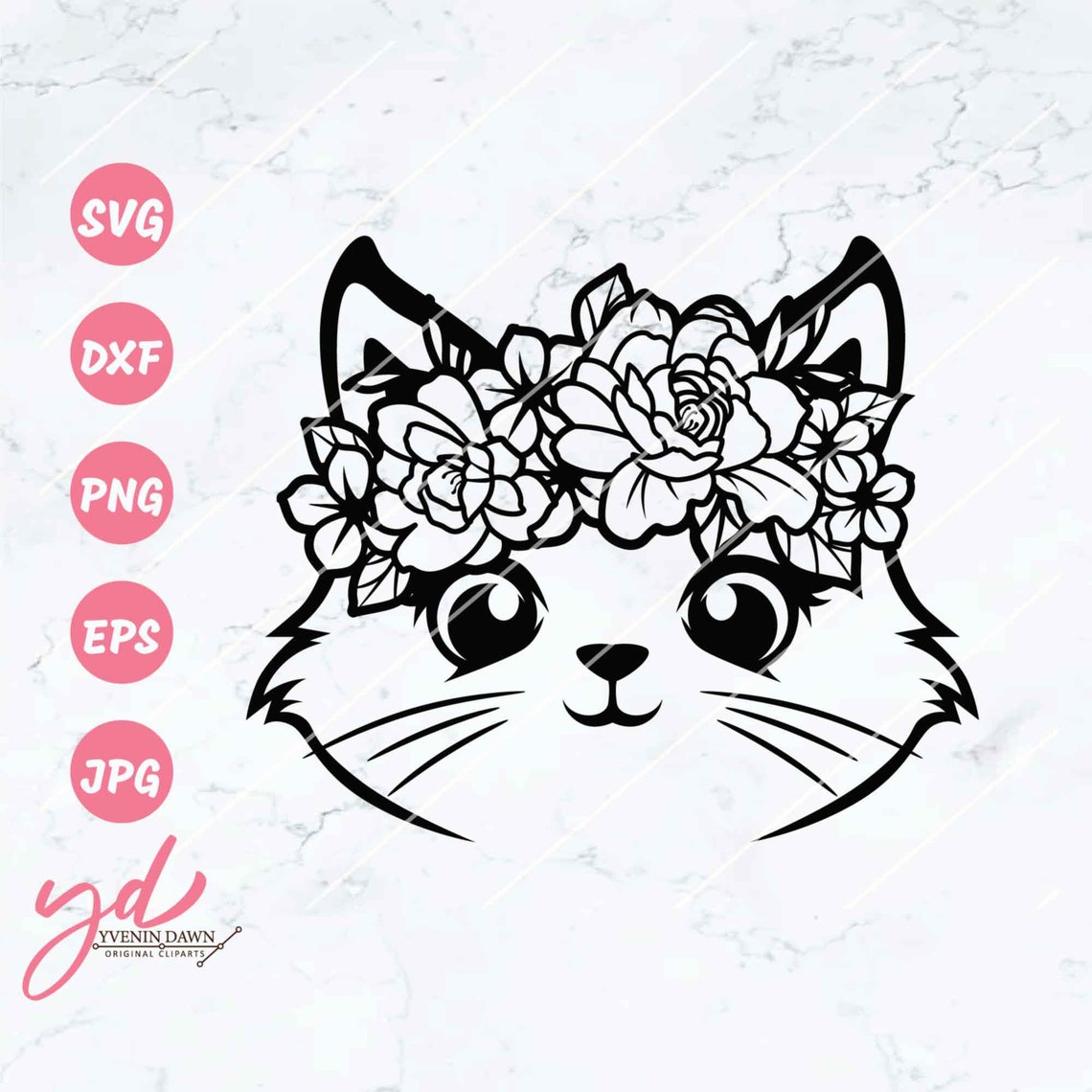 Cat Svg Floral Cat Svg Cat With Flowers Svg Pet Svg | Etsy