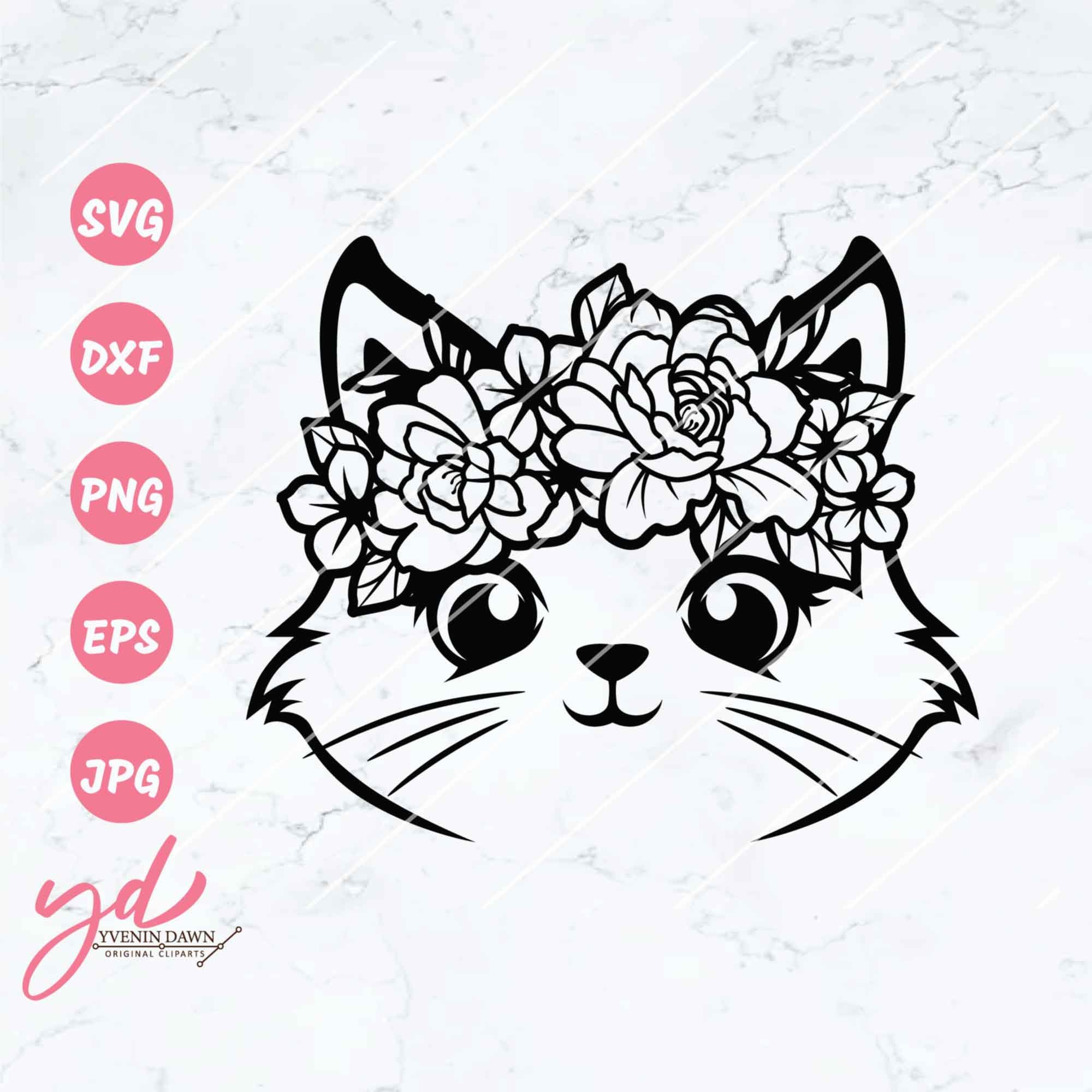 Cat Svg Floral Cat Svg Cat With Flowers Svg Pet Svg - Etsy