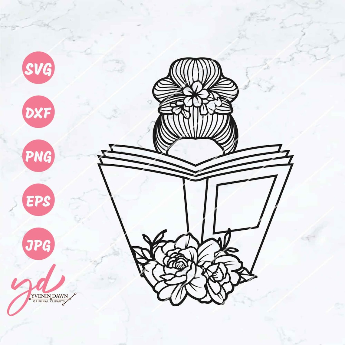 Woman/girl Reading a Book Svg Floral Book Svg Bookish Svg - Etsy