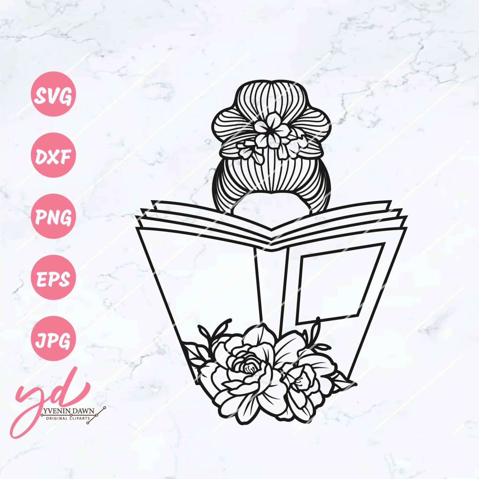 Woman/girl Reading a Book Svg Floral Book Svg Bookish Svg - Etsy