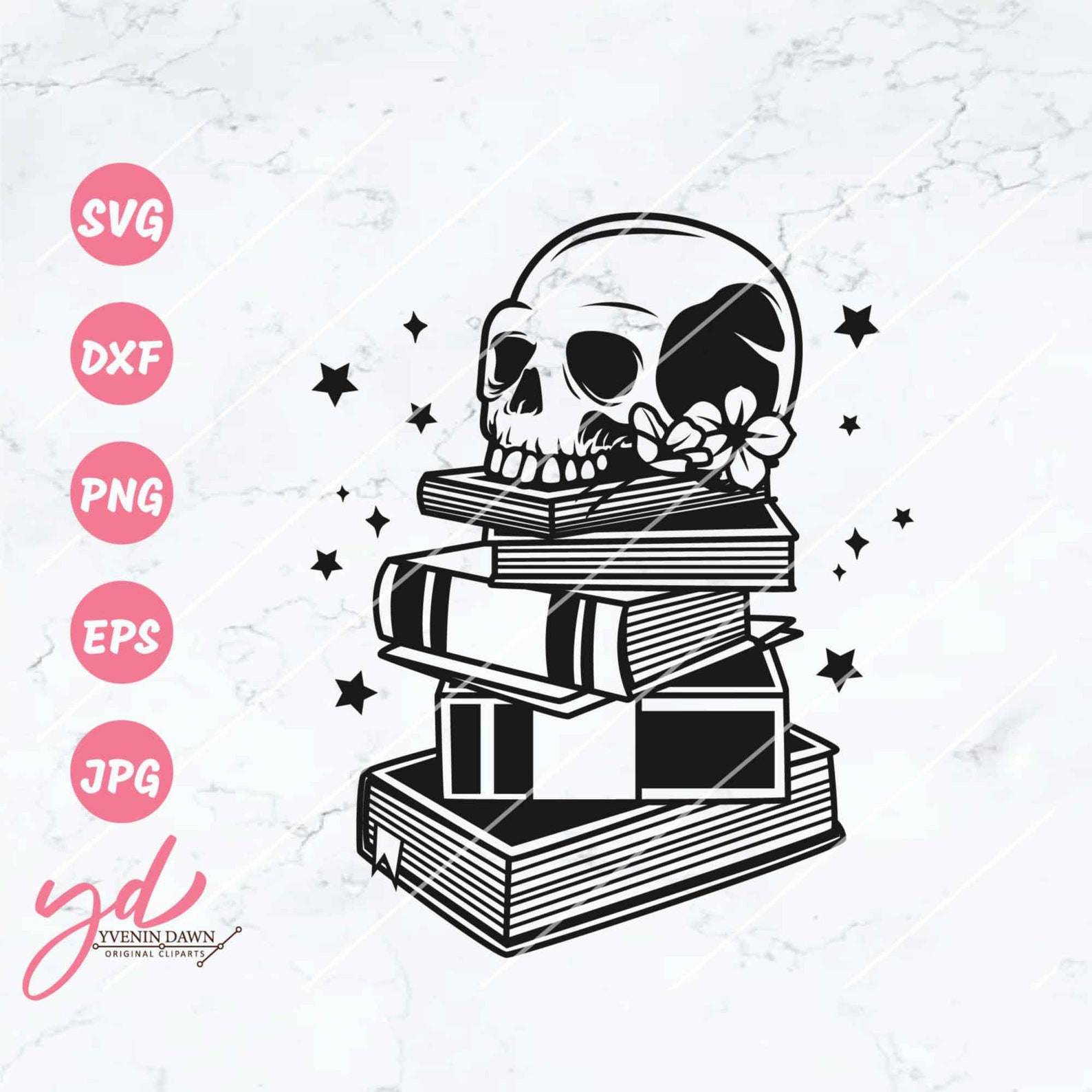 Skull on Books Halloween SVG PNG: Book Lover Librarian (digital Files ...