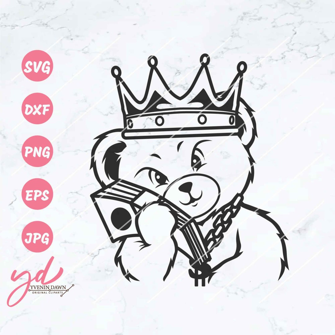 Gangster Money Teddy Bear Svg Png | Gangster Teddy Bear With Crown Svg ...