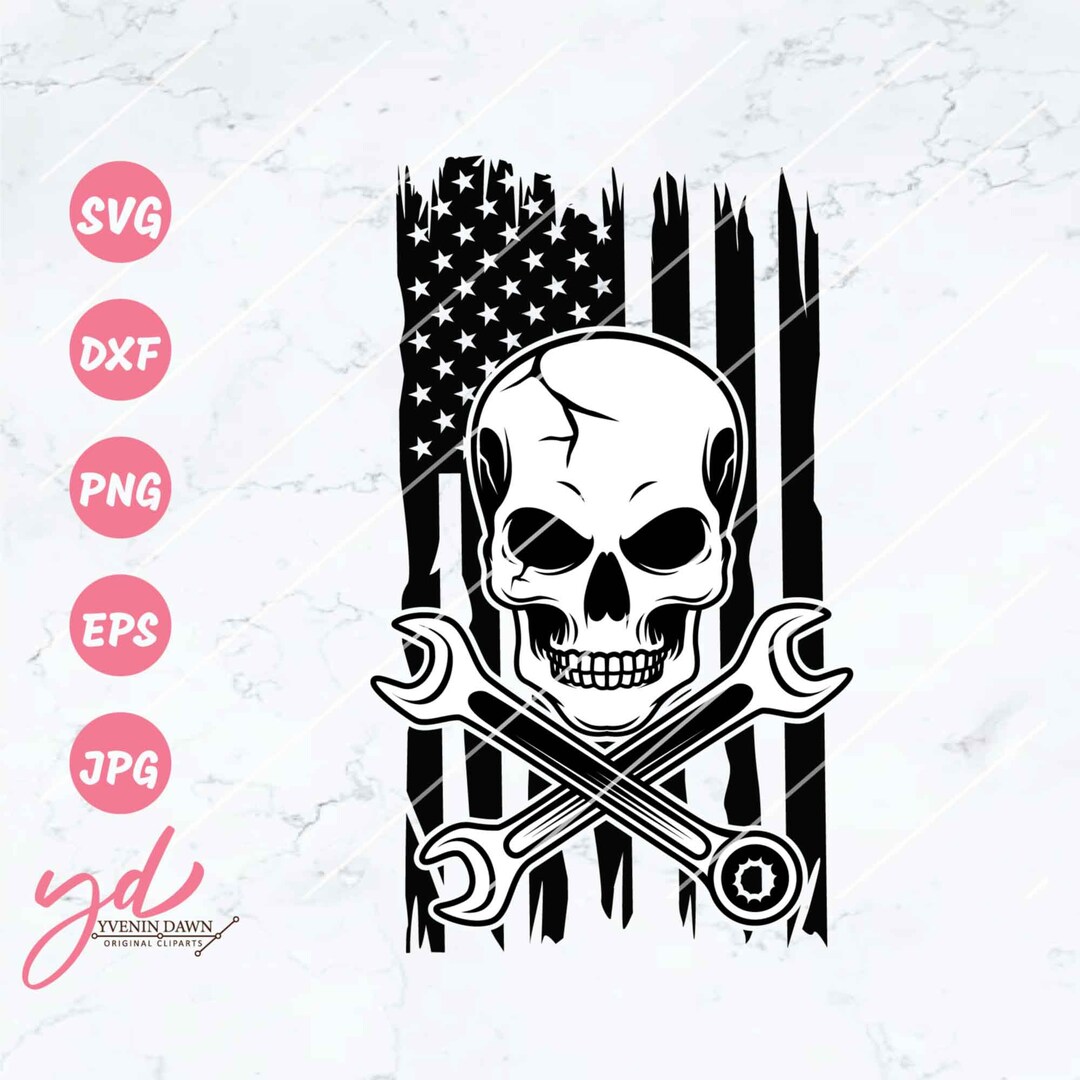 US Skull Mechanic Svg | Mechanic Svg | Mechanic Logo | Patriotic Skull ...
