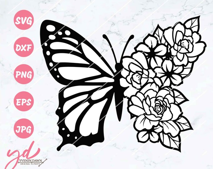 Butterfly Svg File Floral Butterfly Svg Butterfly Flower - Etsy