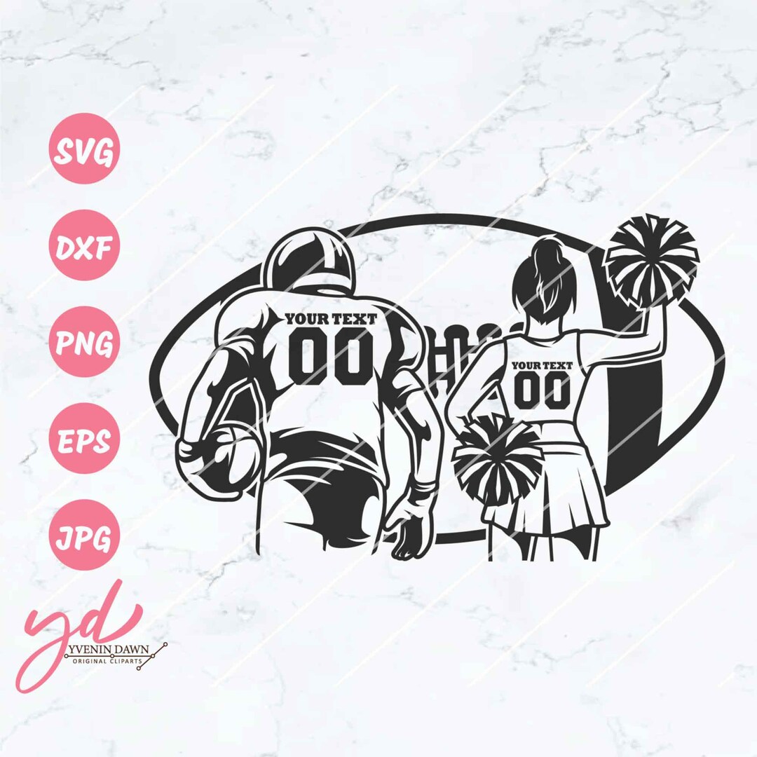 Football Player & Cheerleader SVG: Customizable Name (digital Files) - Etsy