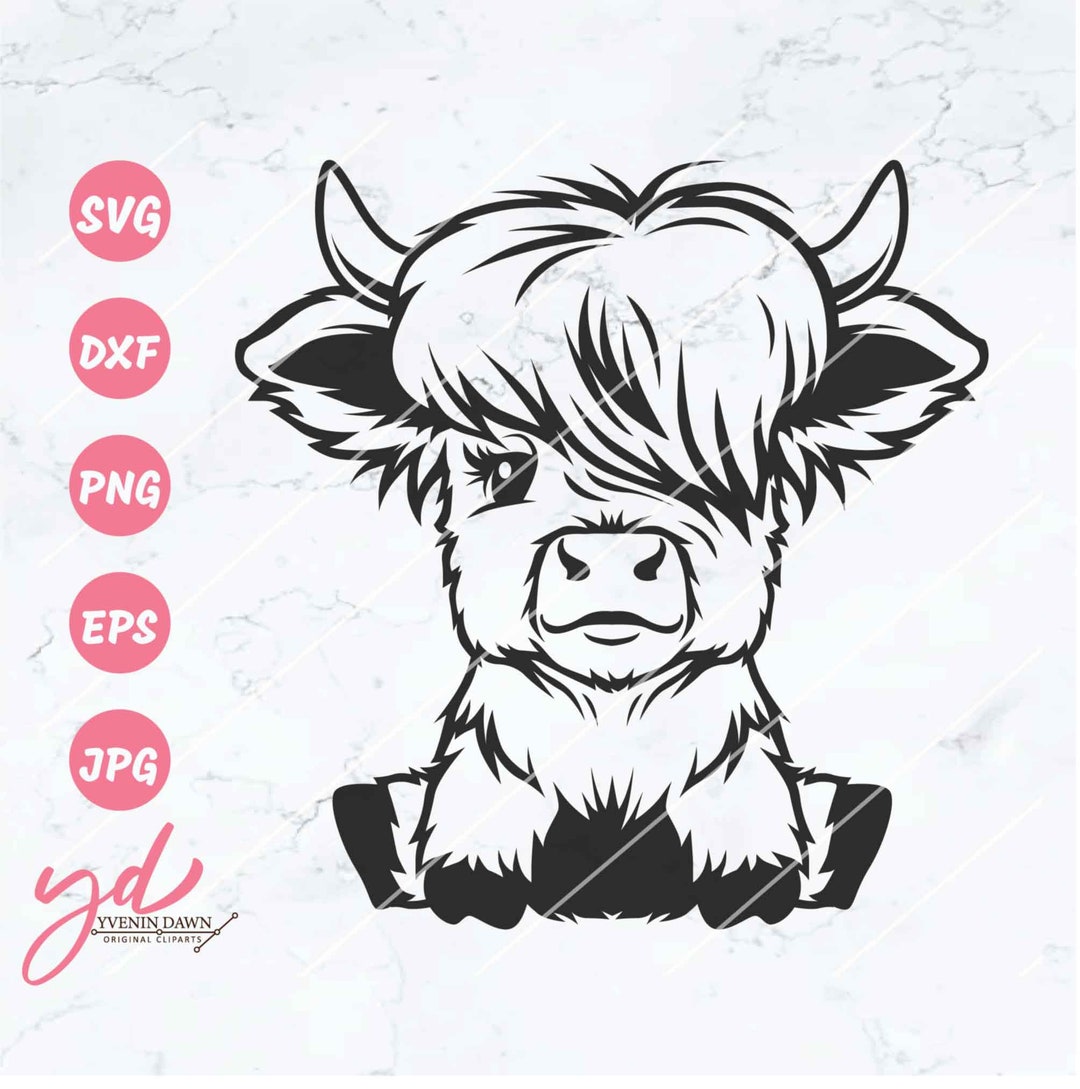 Cute Highland Cow Sitting Svg Png 2 | Highland Cow Svg | Cow Svg | Cute ...