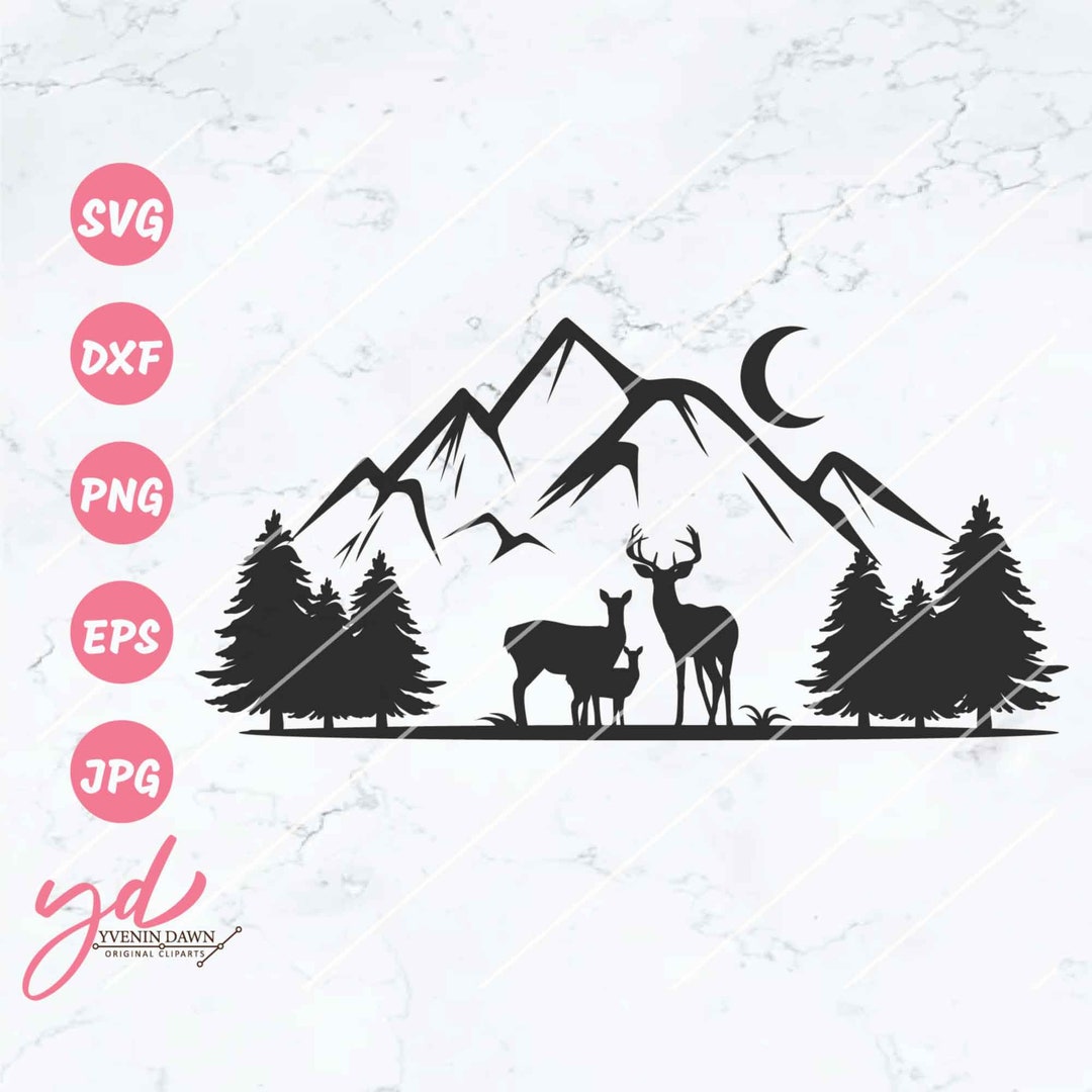 Deer Scene Svg Png Outdoor Scene Svg Deer Svg Reindeer Svg Mountains ...