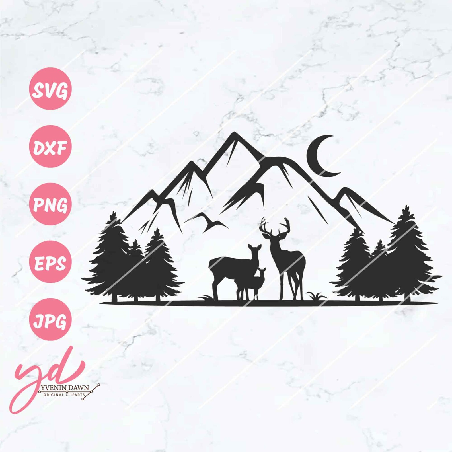 Deer Scene Svg Png Outdoor Scene Svg Deer Svg Reindeer Svg Mountains ...