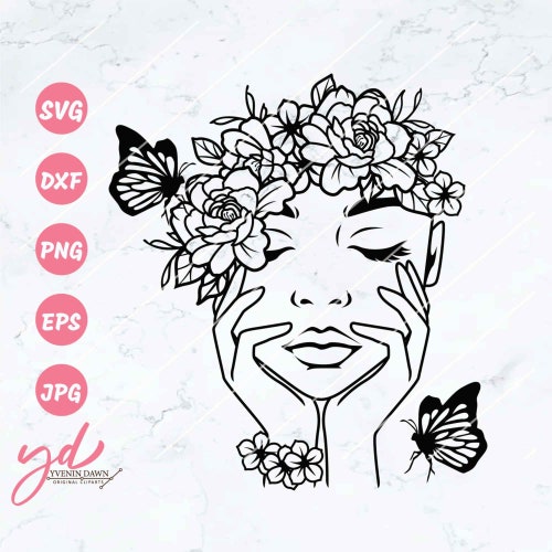Woman Face With Flowers SVG Woman Face Svg Flower Svg - Etsy