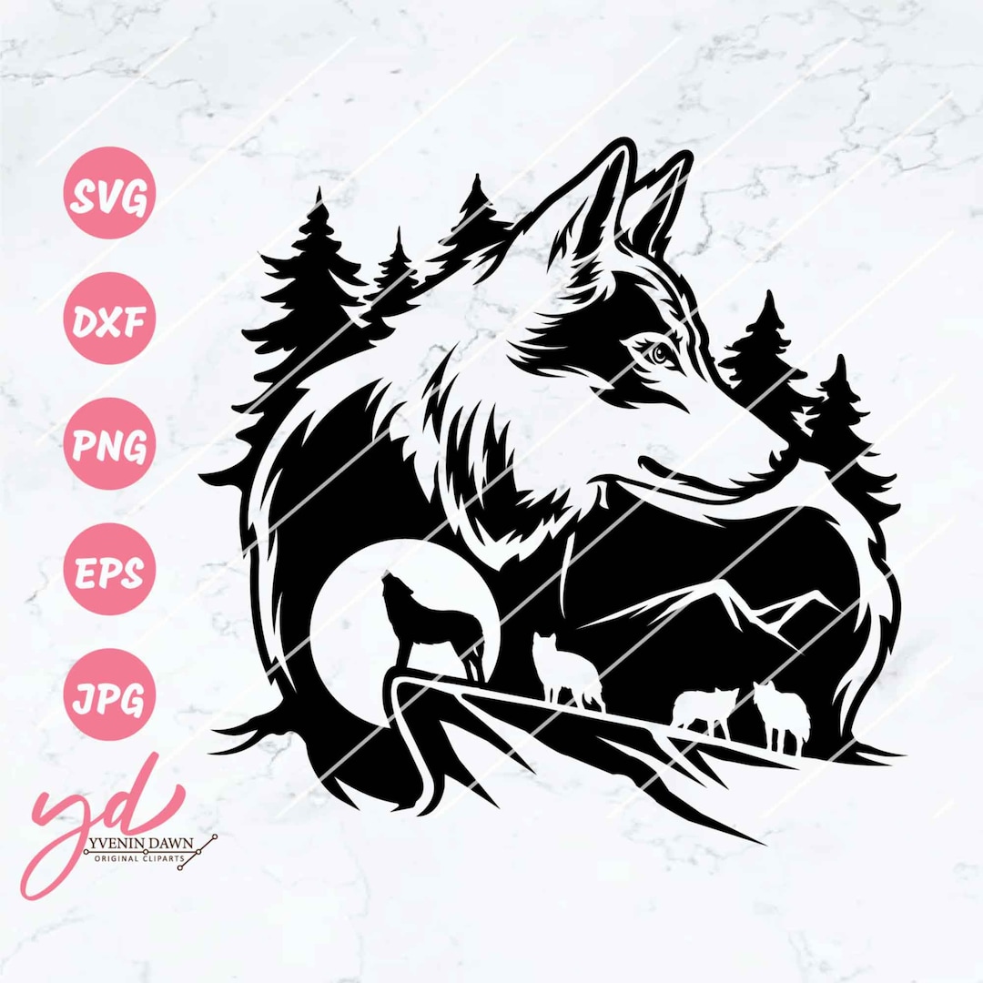 Wolf Svg | Howling Wolf SVG File | Wolf Howling to the Moon | Mountain ...